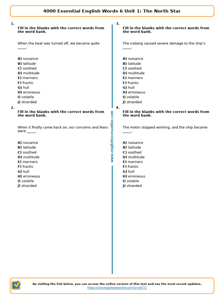 2047 - 4000 Essential English Words 6 Unit 1 The North Star | PDF