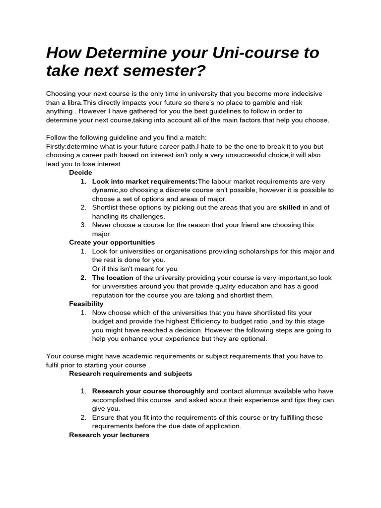 How Determine Your Uni-Course To Take Next Semester | PDF