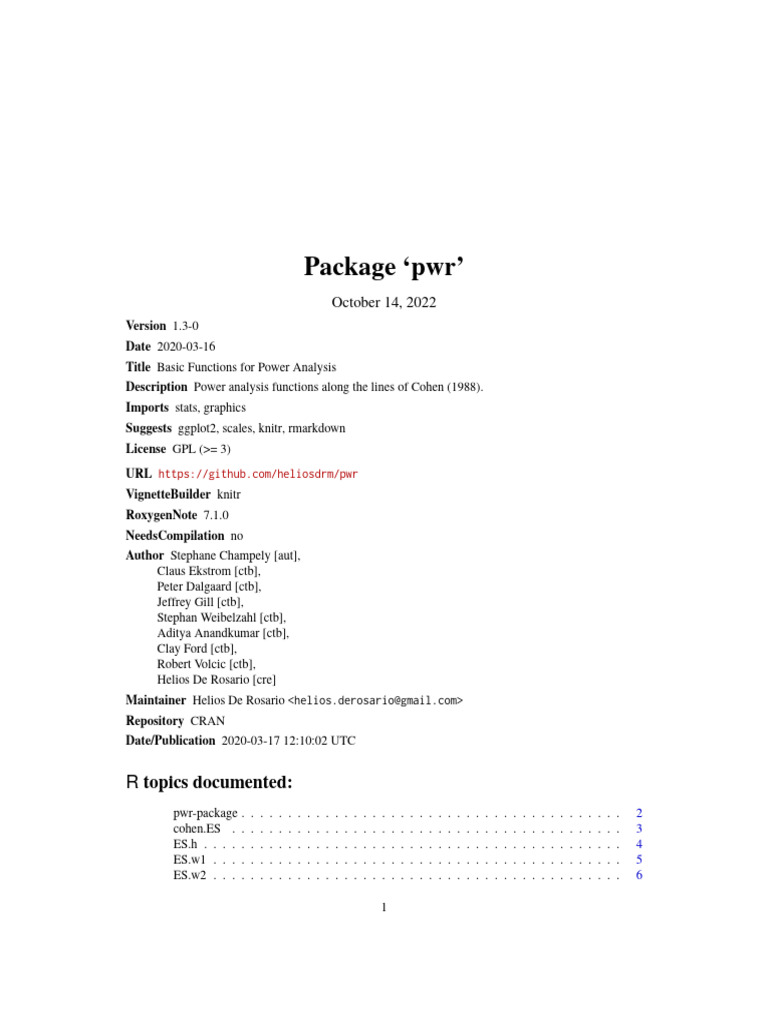 R Software For Power Analysis | PDF