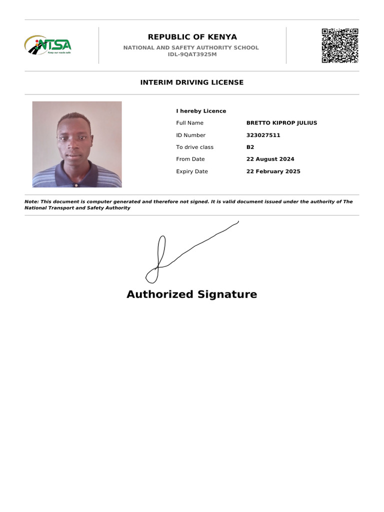 IDL 9QAT3925M Interim Driving License | PDF