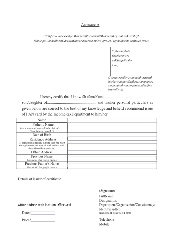 Annexure-A PAN Correction Editable | PDF