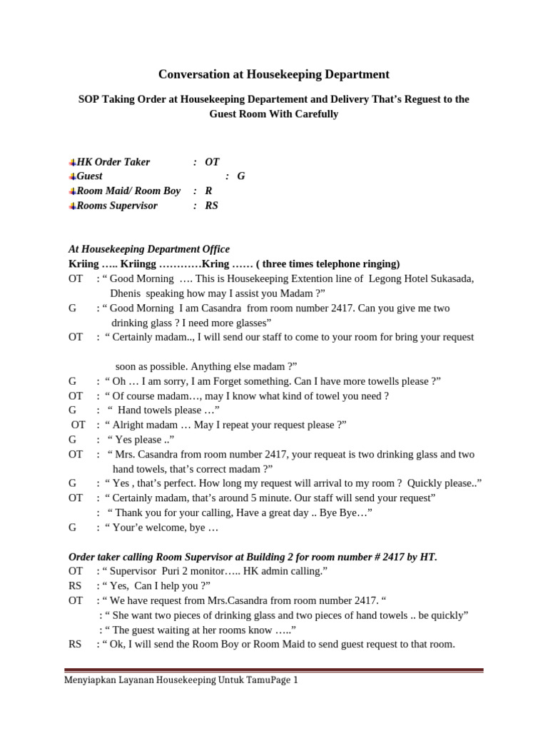 Conversation at Housekeeping Department | PDF
