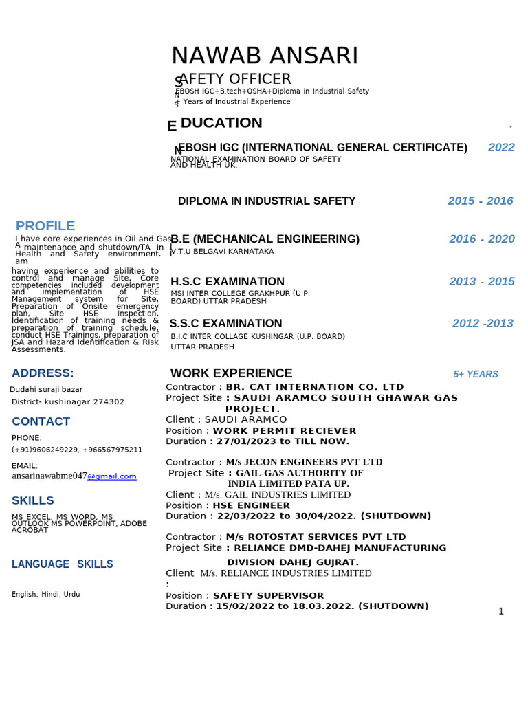 Nawab Ansari CV Hse | PDF