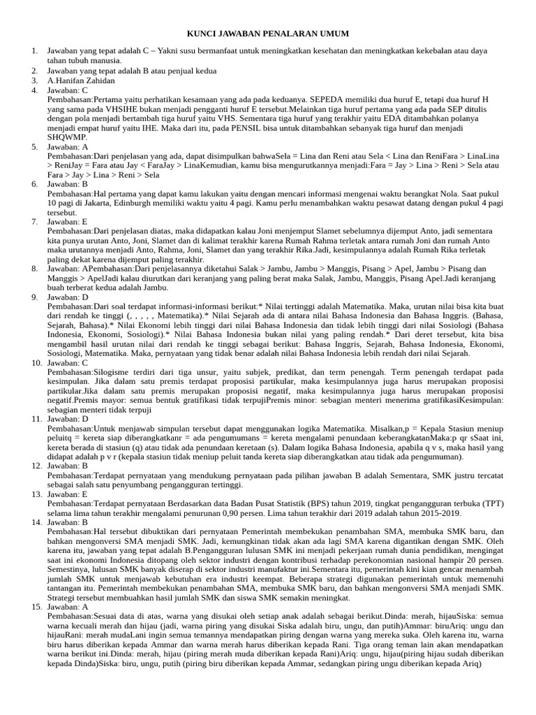 Kunci Jawaban Penalaran Umum 2224 | PDF