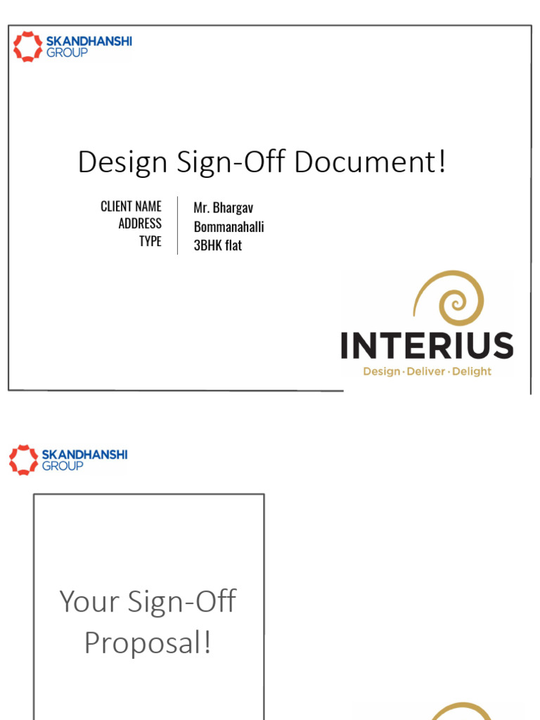 Design Sign-Off Document!: Mr. Bhargav Bommanahalli 3BHK Flat | PDF