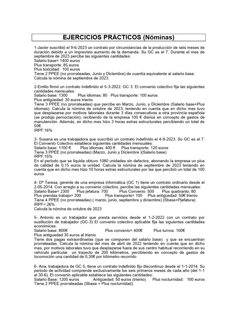Casos prácticos nóminas | PDF