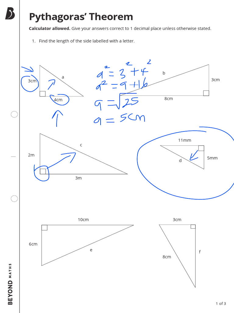 Pythagoras Theorem Problem Solving Activity Sheet Pdf