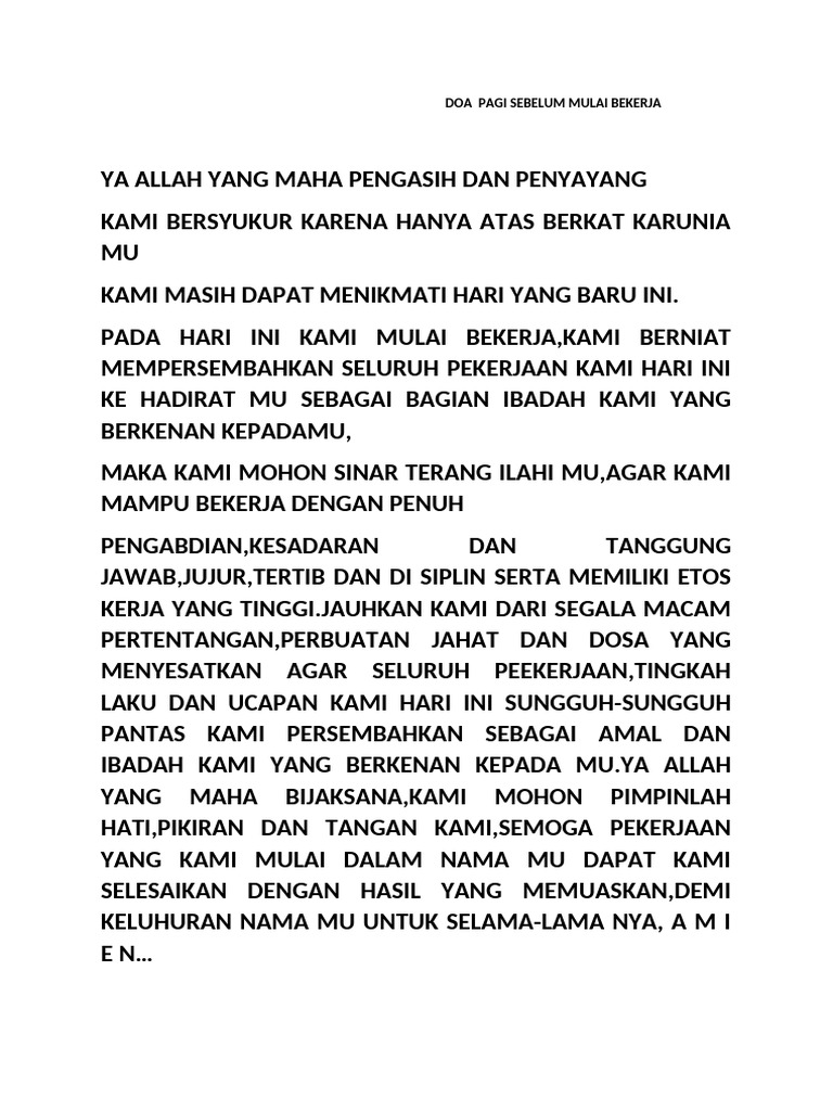 Doa Pagi Sebelum Mulai Bekerja | PDF