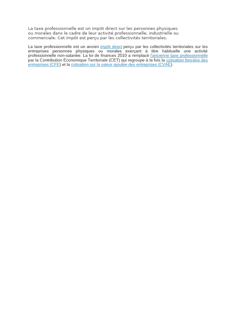 Definition de La Taxe Professionnelle | PDF