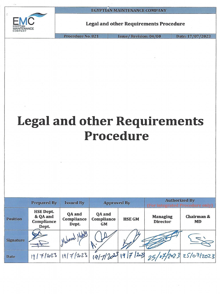 821 Legal and Other Requirements Procedure | PDF