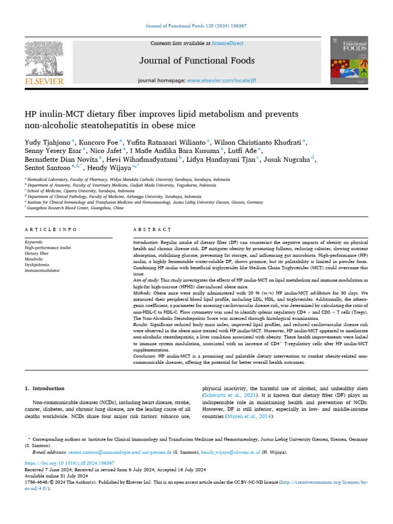 HP inulin-MCT dietary fiber improves lipid metabolism and prevents non ...