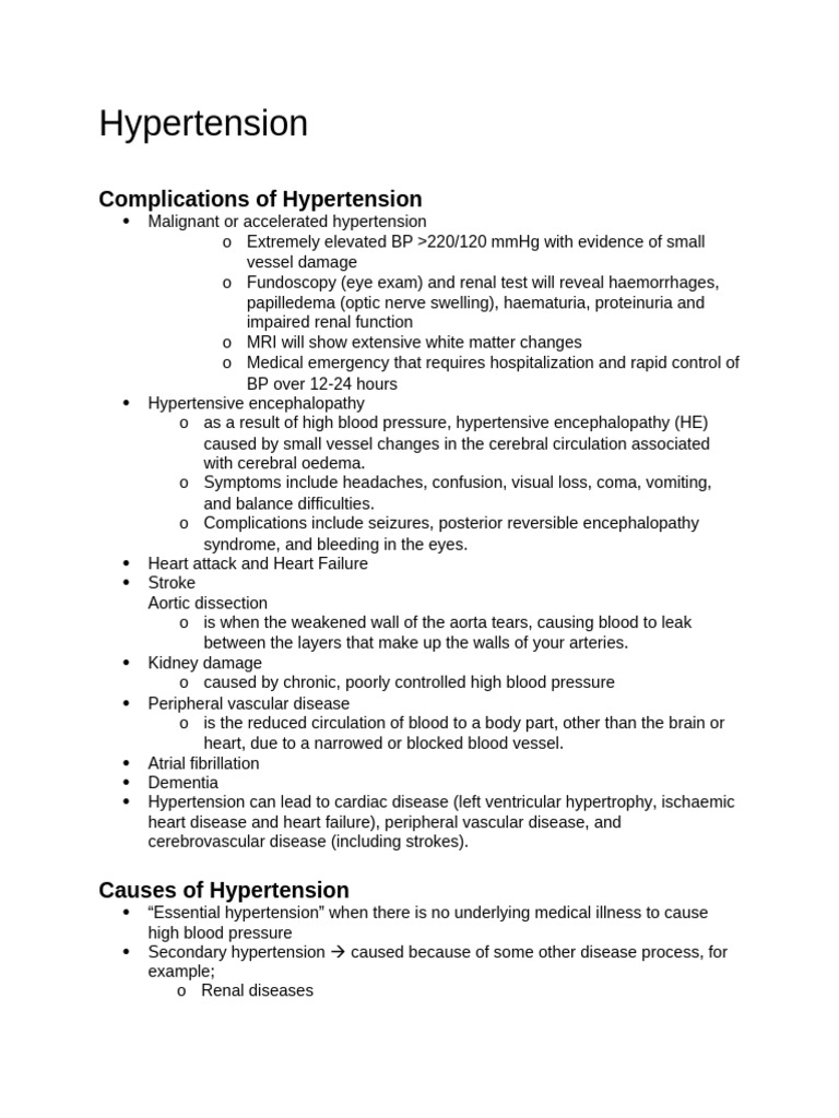 Hypertension (Pharmacy Student Notes) | PDF