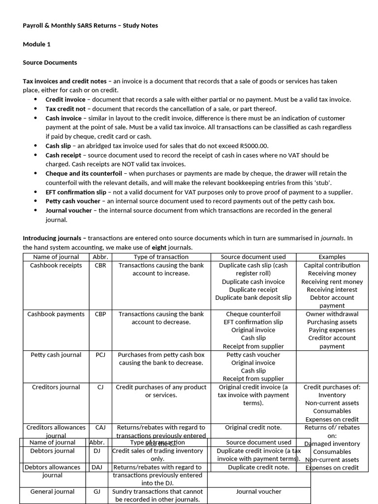 Payroll & SARS Returns Study Guide | PDF | Value Added Tax | Overtime