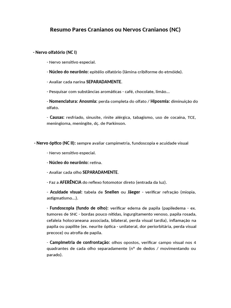 Guia Completo sobre Nervos Cranianos | PDF | Sistema visual | Ciências ...