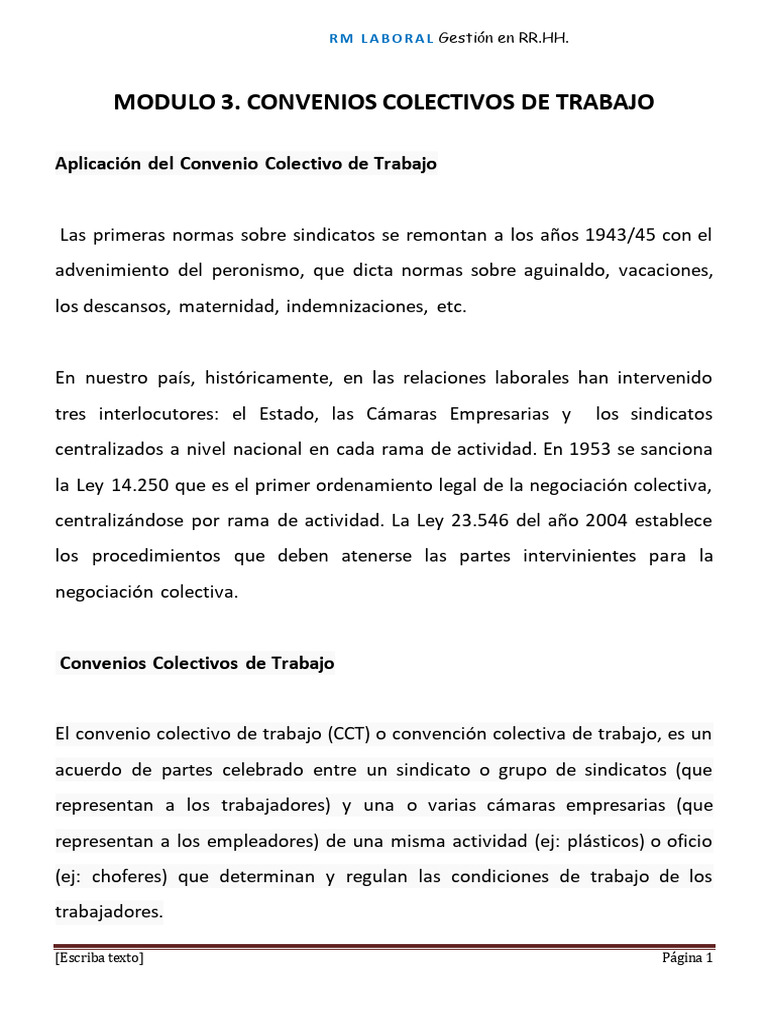 Material Modulo 3 - Convenios Colectivos de Trabajo | PDF