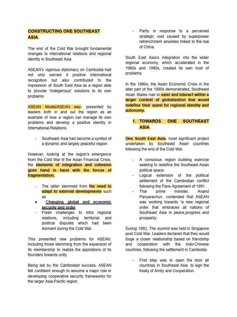 Midterm 2106 Notes (Constructing One South East Asia) | PDF