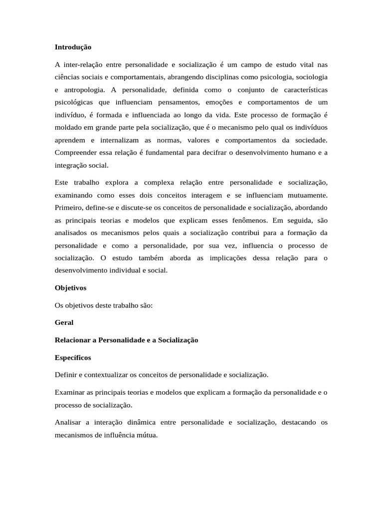 Personalidade e Socialização | PDF
