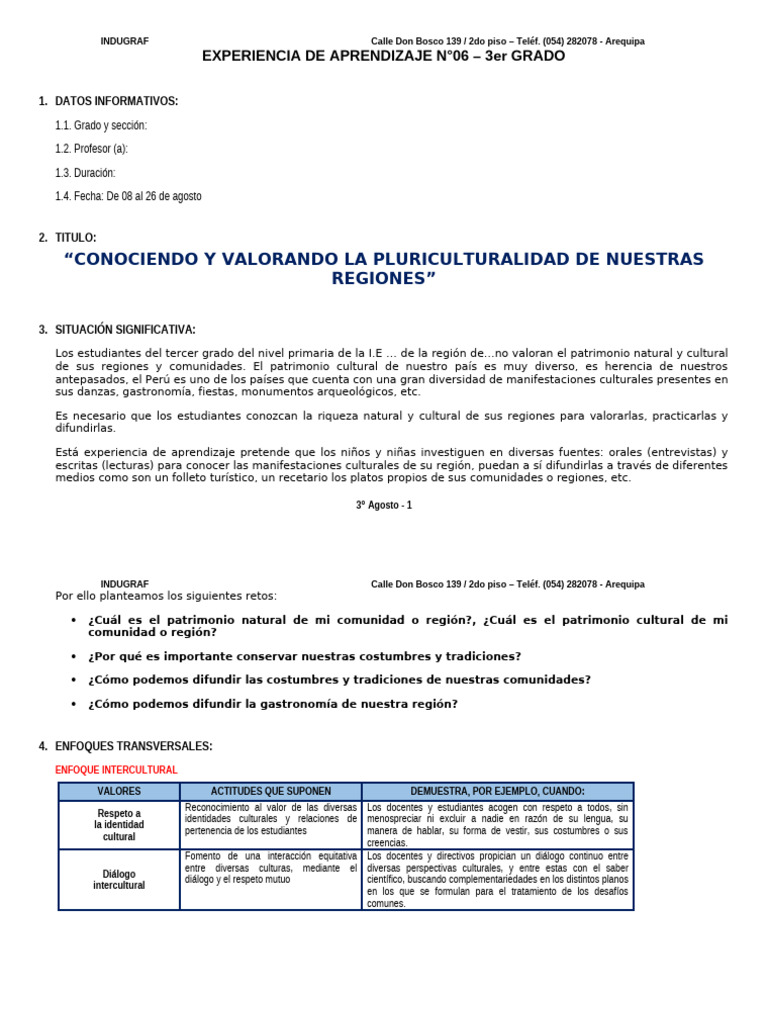 3° Grado - Experiencia de Aprendizaje N°06 | PDF