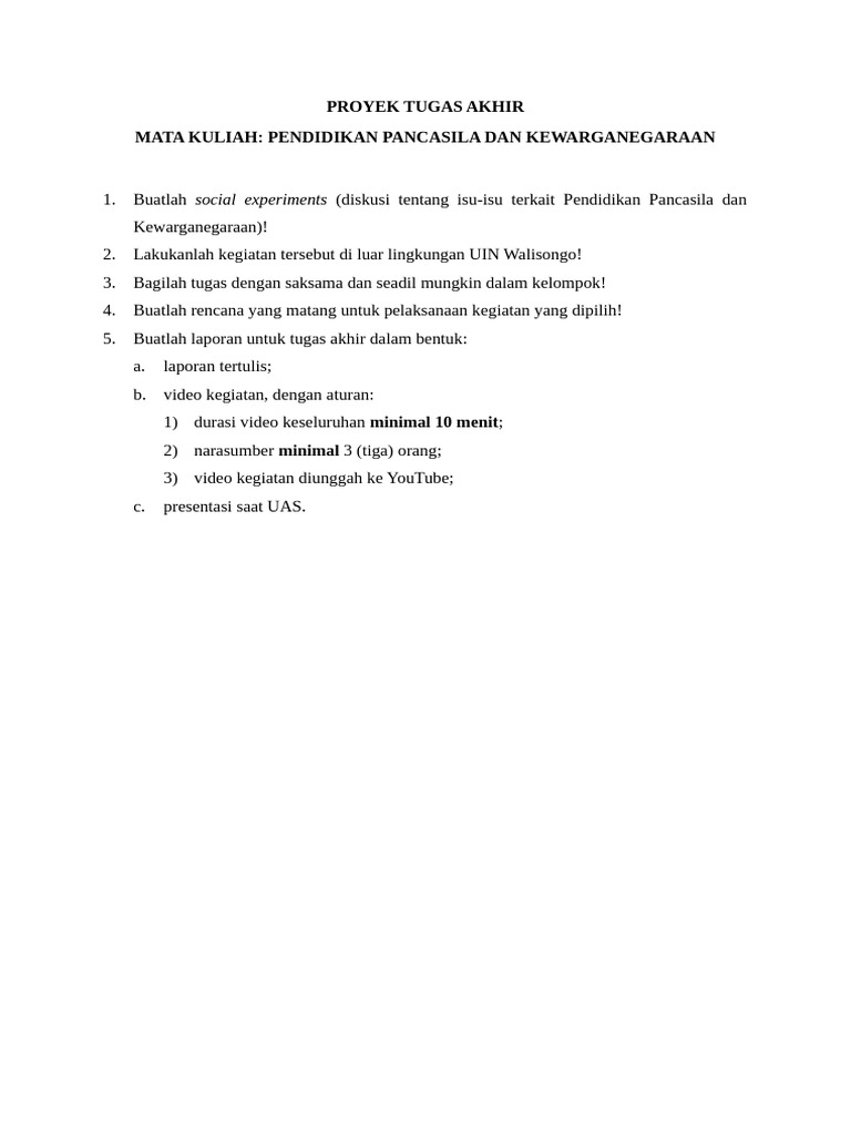 LAPORAN PROYEK TUGAS AKHIR PPKN | PDF