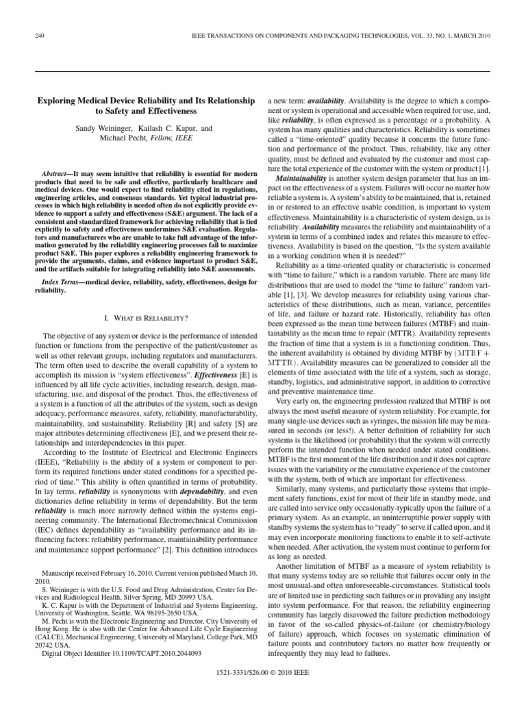 Exploring Medical Device Reliability And | PDF