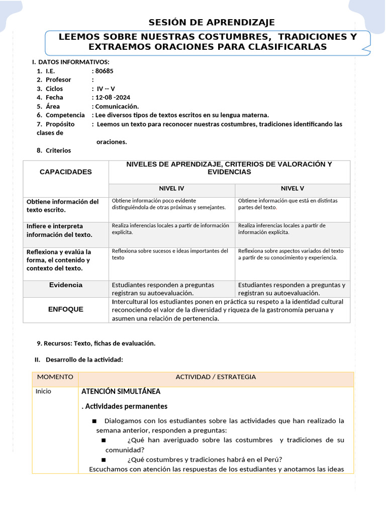 Sesión de Aprendizaje 05 | PDF