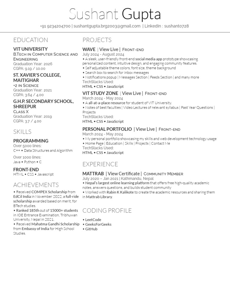 Sushant's Resume (Updated) | PDF