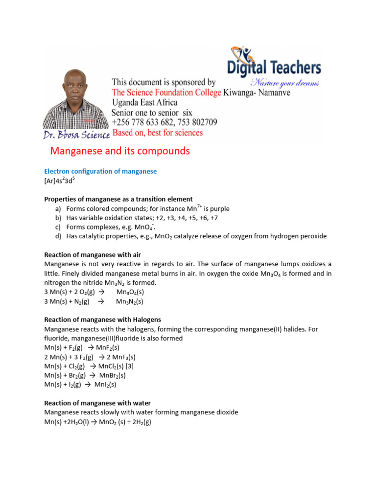 Manganese and Its Compounds | PDF