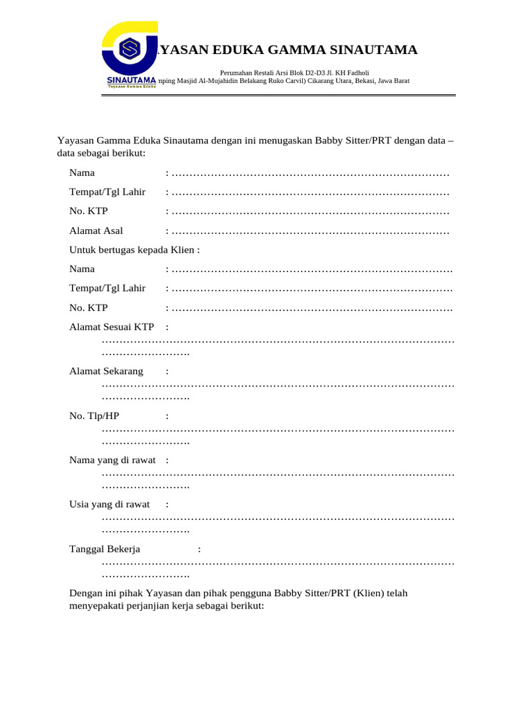 Perjanjian Babby Sitter Dan PRT | PDF
