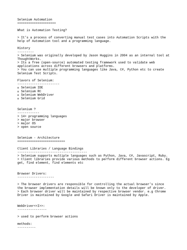 Selenium Automation Notes | PDF