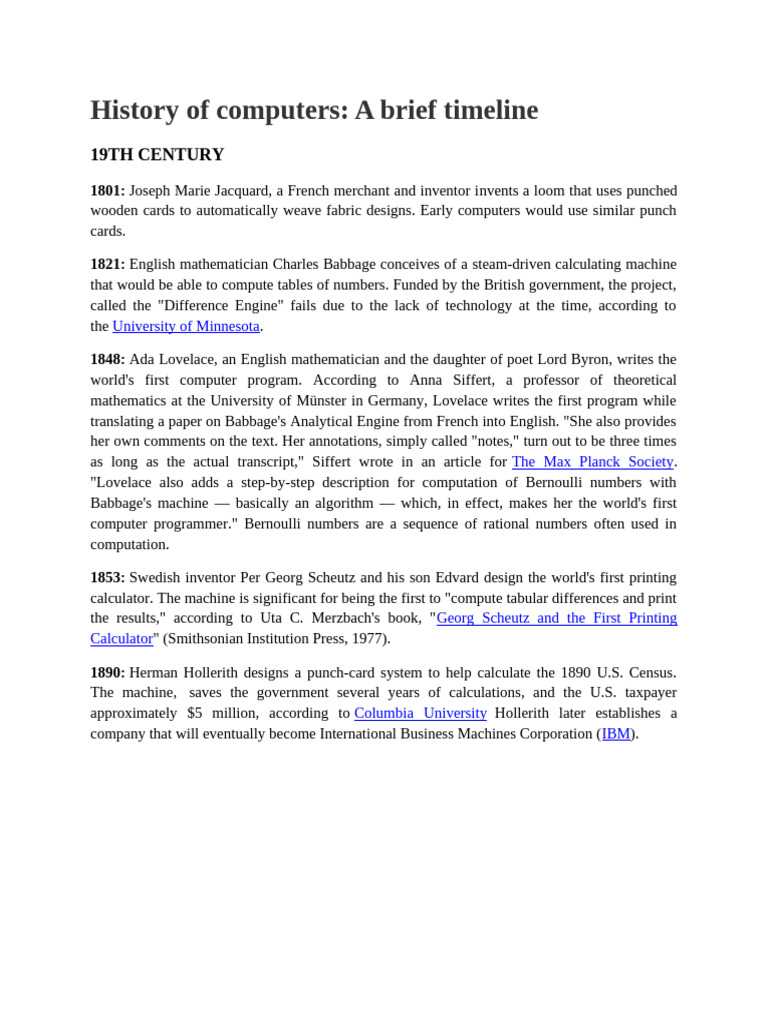 17 - History of Computers in 19th Century | PDF