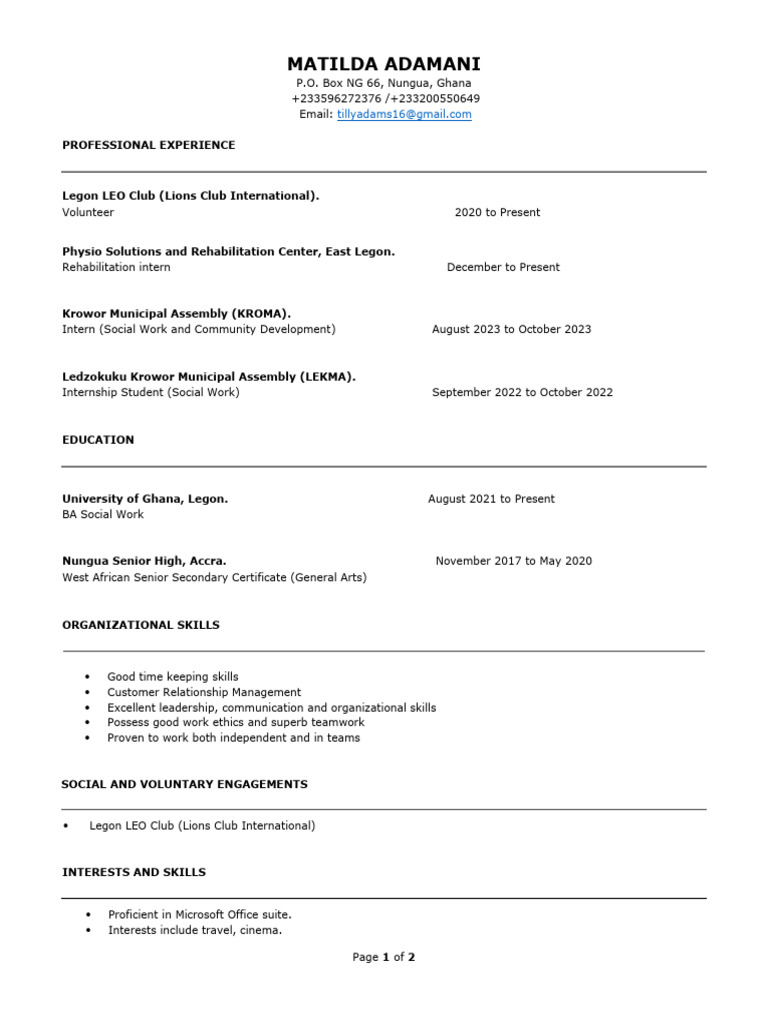 CV Matilda Adamani | PDF