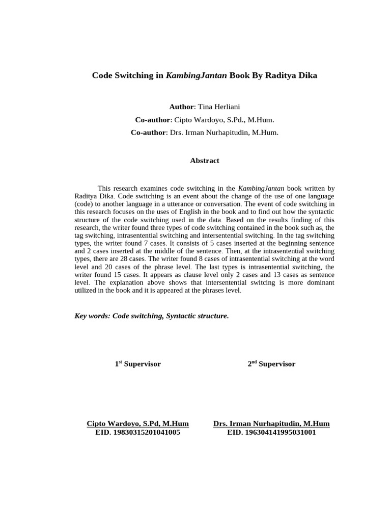 Code Switching in KambingJantan Book by Raditya Dika (Tina Herliani ...
