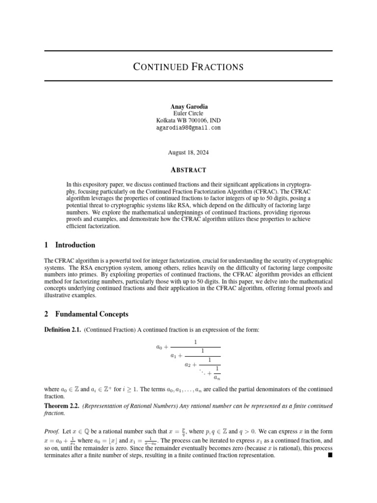 Euler Circle Cryptography Paper Continued Fractions | PDF