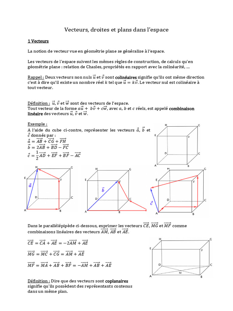 Vecteurs, Droites Et Plans Dans L Espace | PDF