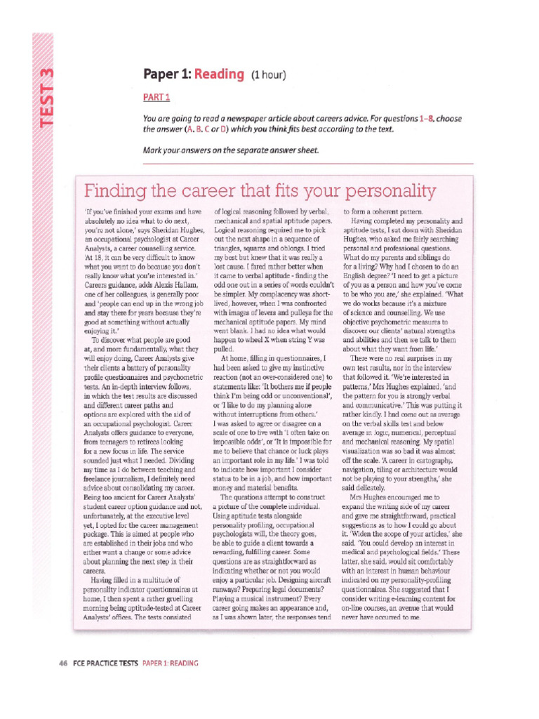 TEST 3 Mark Harrison FCE Practice Tests | PDF