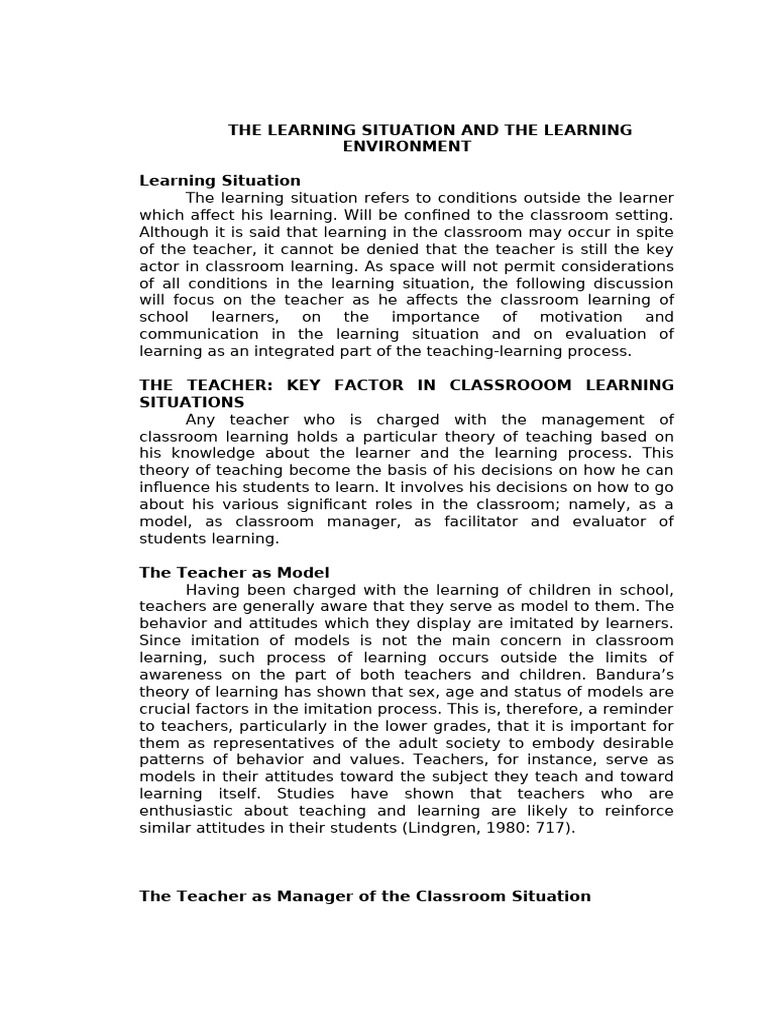 Educ 200.raneses - The Learning Situations | PDF