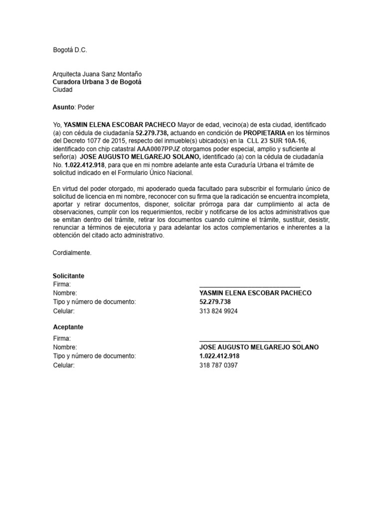 Formato-Poder Curaduria 3 (Sra Yasmin) | PDF