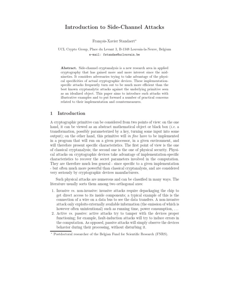 Introduction To Side-Channel Attacks | PDF