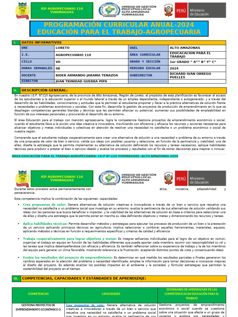 P.C. A 1er GRADO EPT 2024 AGROPECUARIO 110 - HORTALIZAS | PDF
