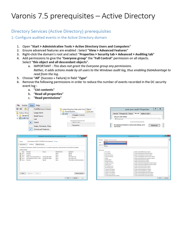 Varonis - Prerequisites Active Directory | PDF