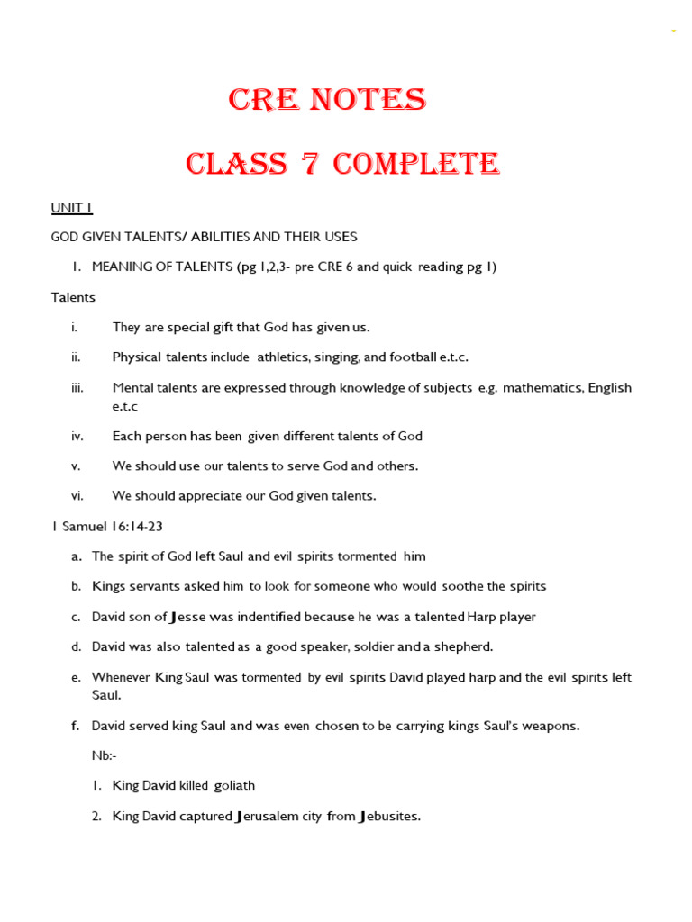 Class 7 CRE Notes Complete Teacher - Co - .Ke | PDF