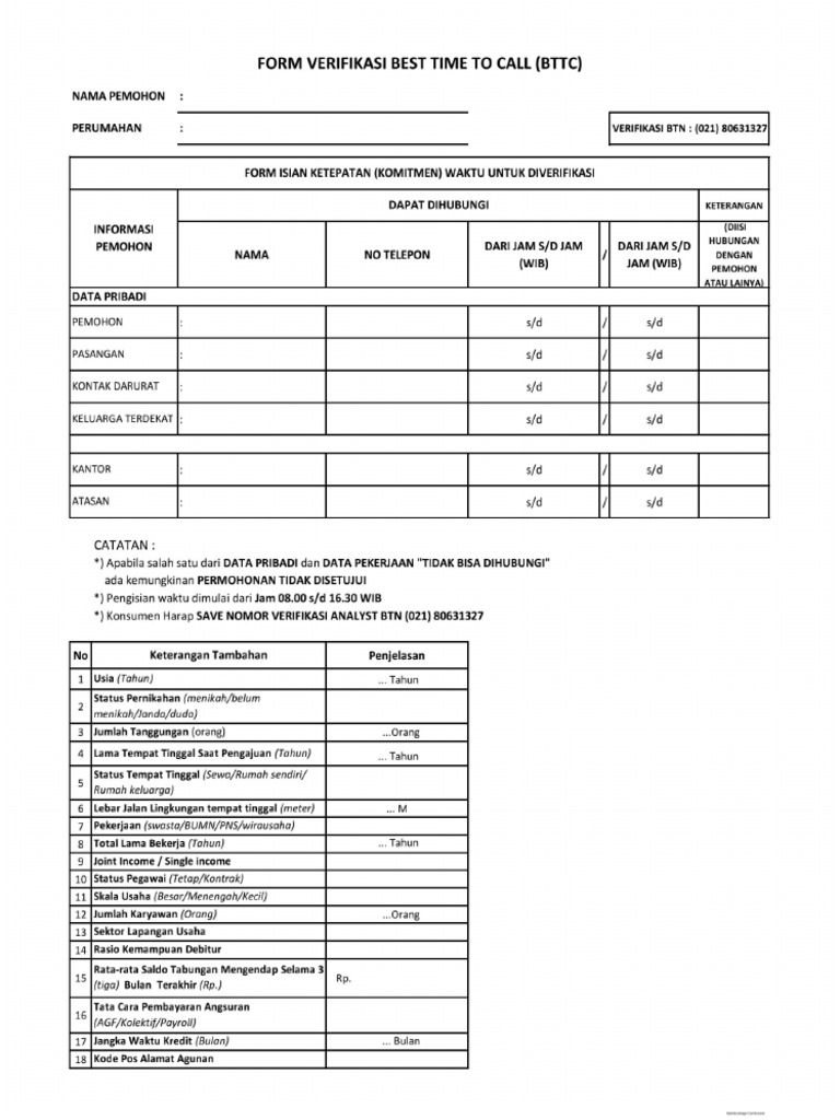 Form Verifikasi - KPR FLPP BTN | PDF