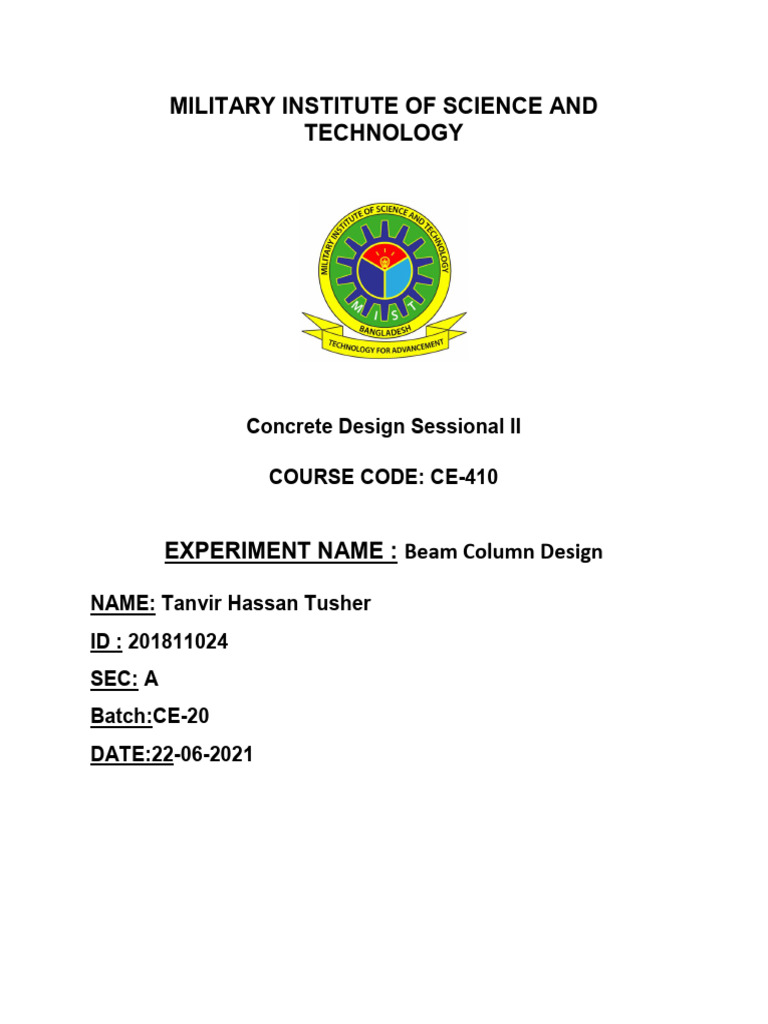 Sec A (Beam Column Design CE-410) | PDF