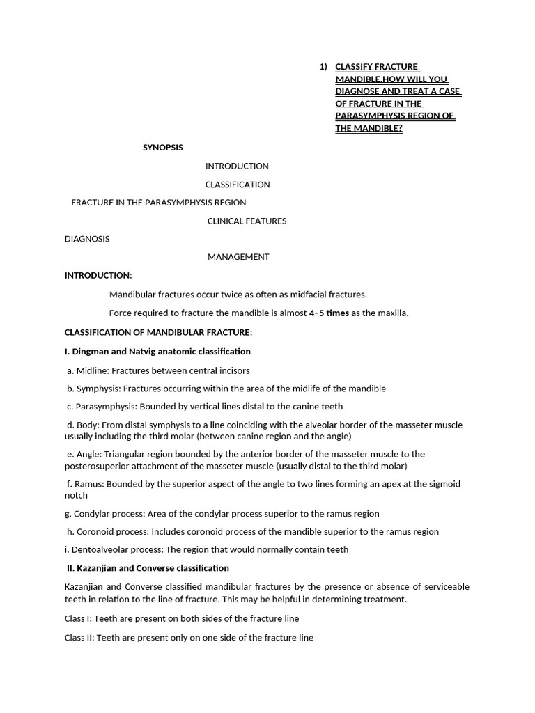 Classify Fracture Mandible | PDF