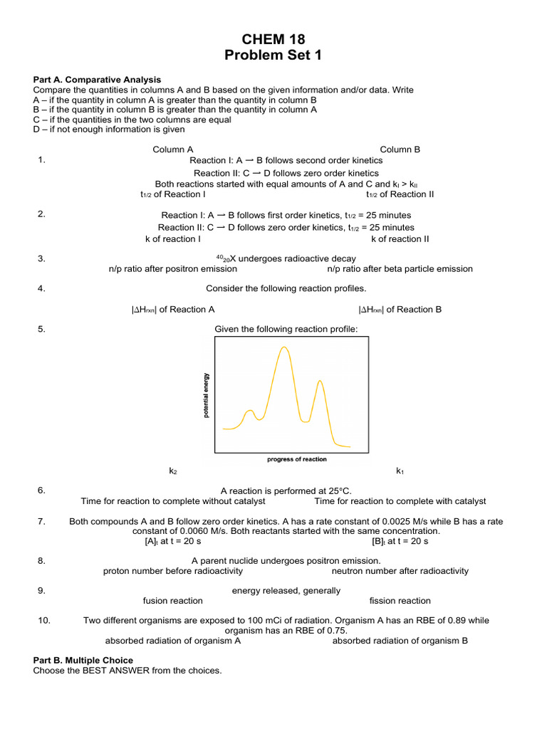CHEM18 Problem Set 1 | PDF