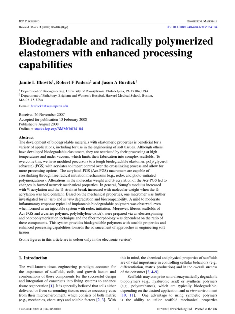 Jamie L Ifkovits, Robert F Padera and Jason A Burdick - Biodegradable ...