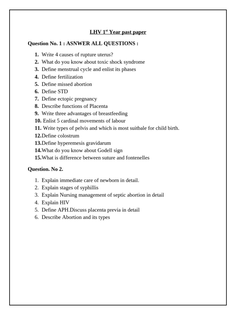 Subjective Part LHV 1st YEAR | PDF