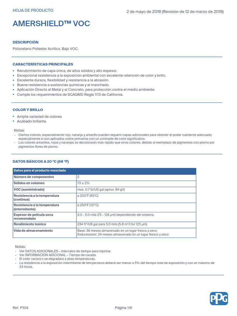 Amershield™ Voc: Hoja de Producto | PDF