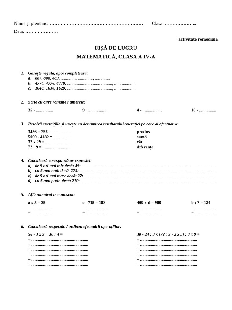 Evaluare Initiala Clasa IV Matematica 2024 | PDF