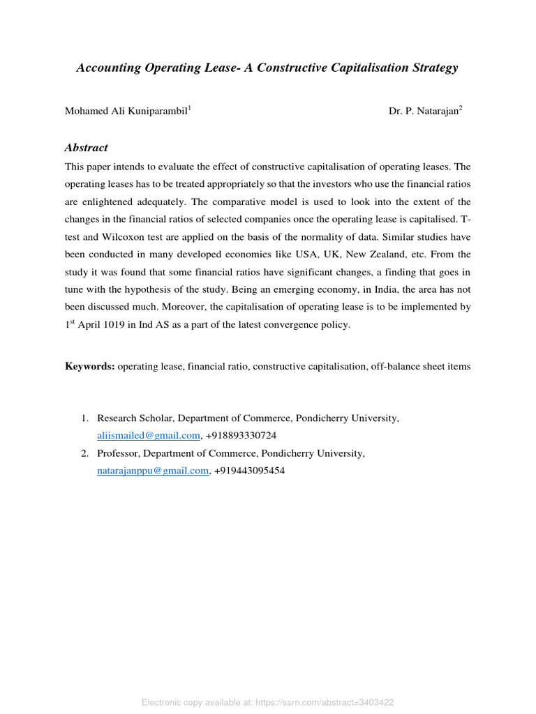 Accounting Operating Lease A Constructive Capitalization Strategy | PDF